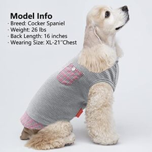 KYEESE Waffle Dog Shirts for Small Dogs Soft Stretchy Dog T-shirts Lightweight Dog Tank Top Sleeveless Dog Vest Breathable Cat Shirt Puppy Clothes with Small Pocket Decorations and Plaid Patchwork