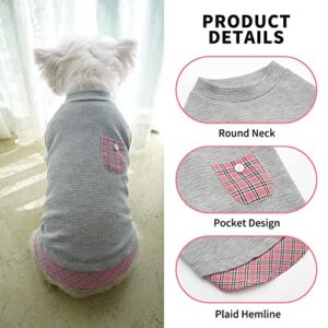 KYEESE Waffle Dog Shirts for Small Dogs Soft Stretchy Dog T-shirts Lightweight Dog Tank Top Sleeveless Dog Vest Breathable Cat Shirt Puppy Clothes with Small Pocket Decorations and Plaid Patchwork