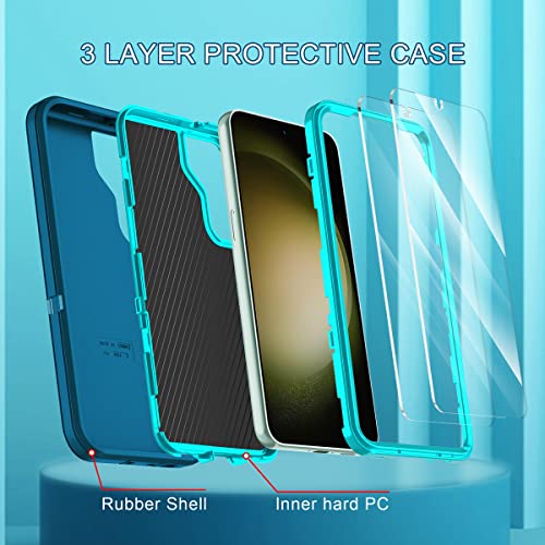 I-HONVA for Samsung Galaxy S23 Case,Galaxy S23 case 6.1" with 2 Pack Tempered Glass Screen Protector+2 Pack Camera Lens Protector Heavy Duty Shockproof 3-Layer Full Body Protection Case,Turquoise