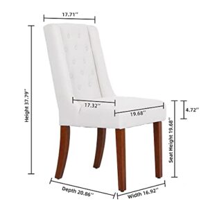 Morhome Upholstered Dining Set of 2 Elegant Tufted Fabric Parsons Chair with Solid Wood Legs, White