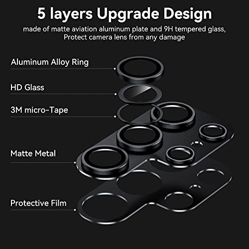 Mansoorr Camera Lens, Screen Protector for Samsung Galaxy S23 Ultra 6.8 Inch, [Full Protection] HD Tempered Glass with Alloy Metal Ring Camera Cover Accessories Black