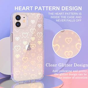 Tksafy for iPhone 11 Case, Clear Glitter Cute Laser Holographic Love Heart Pattern for Women Girls, Anti-Scratch Hard PC Protective Phone Cover for Apple iPhone 11 6.1-inch 2019, Rainbow Heart