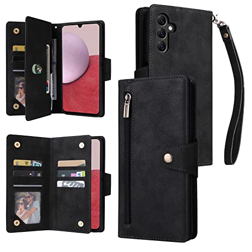 YWKJ Compatible with Samsung Galaxy A14 5G Case Wallet with RFID Blocking Card Slot Flip Leather Zipper with Strap Protective Phone Case for Samsung Galaxy A14 5G Wallet Case(Black-6.6 inch)