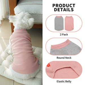 KYEESE 2Pack Dog Shirts Waffle for Small Dogs Soft Stretchy Dog T-Shirts Lightweight Dog Tank Top Sleeveless Dog Vest Breathable, Large, Pink+Grey