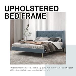 AGARTT Upholstered Platform Twin Size Bed Frame with Wingback Headboard No Box Spring Required No Noise Dark Grey Linen