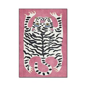 pink cartoon tiger rug for living room 4x6 ft vintage boho rug for bedroom washable funky boys girls room carpet non-slip cute abstract modern mats