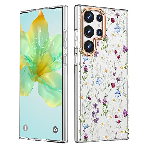 MILPROX Compatible with Samsung Galaxy S23 Ultra Flower Case, Cute Case Design for Girls Women,Shockproof Floral Pattern Hard Back for Samsung Galaxy S 23 Ultra 5G Phone 2023 6.8 Inches-Garden