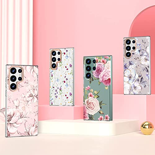 MILPROX Compatible with Samsung Galaxy S23 Ultra Flower Case, Cute Case Design for Girls Women,Shockproof Floral Pattern Hard Back for Samsung Galaxy S 23 Ultra 5G Phone 2023 6.8 Inches-Garden