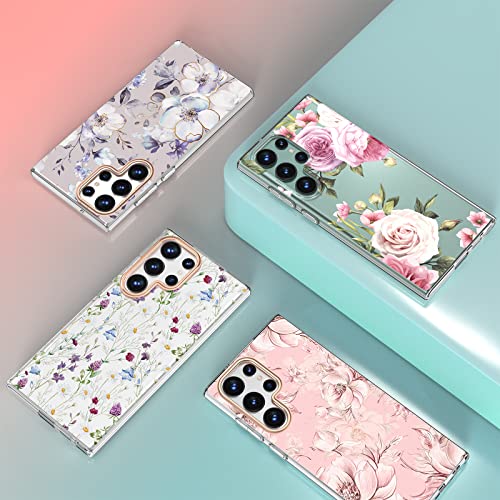 MILPROX Compatible with Samsung Galaxy S23 Ultra Flower Case, Cute Case Design for Girls Women,Shockproof Floral Pattern Hard Back for Samsung Galaxy S 23 Ultra 5G Phone 2023 6.8 Inches-Garden