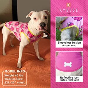 KYEESE 2 Pack Dogs Shirts Quick Dry Lightweight Dog T-Shirts with Reflective Label Tank Top Sleeveless Dog Vest for Small Dogs Puppy Clothes Strawberry Pattern Great for Summer, Large, Strawberry+Rose