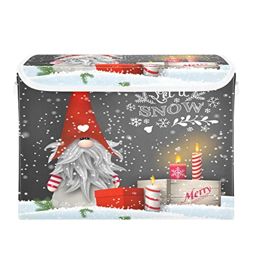 xigua Winter Christmas Gnome Storage Bins with Lids Foldable Large Cube Storage Boxes with Handles for Home Bedroom Closet Office (16.5x12.6x11.8 in)