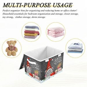 xigua Winter Christmas Gnome Storage Bins with Lids Foldable Large Cube Storage Boxes with Handles for Home Bedroom Closet Office (16.5x12.6x11.8 in)