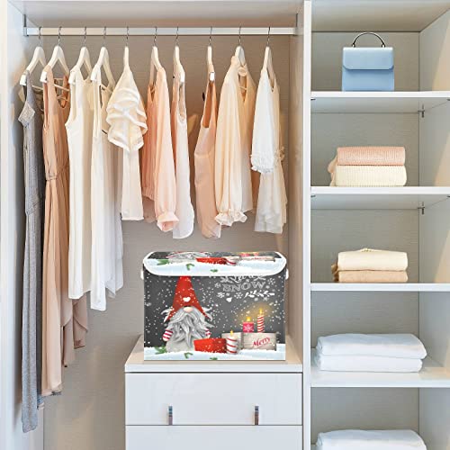 xigua Winter Christmas Gnome Storage Bins with Lids Foldable Large Cube Storage Boxes with Handles for Home Bedroom Closet Office (16.5x12.6x11.8 in)