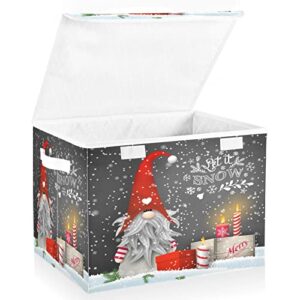 xigua Winter Christmas Gnome Storage Bins with Lids Foldable Large Cube Storage Boxes with Handles for Home Bedroom Closet Office (16.5x12.6x11.8 in)