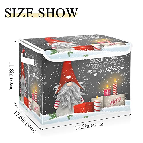 xigua Winter Christmas Gnome Storage Bins with Lids Foldable Large Cube Storage Boxes with Handles for Home Bedroom Closet Office (16.5x12.6x11.8 in)