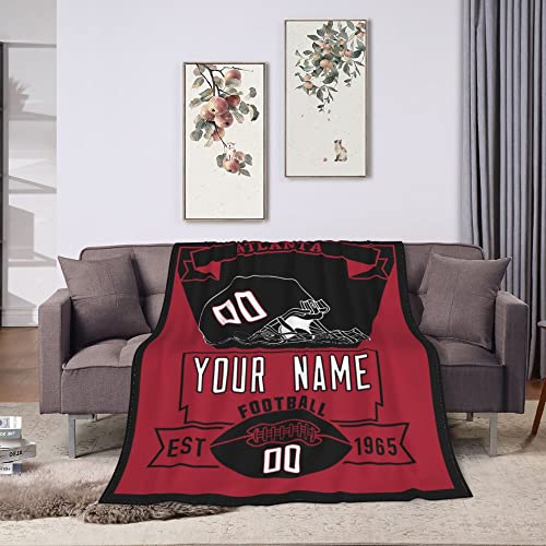 SEAGGS Custom Football Blanket for Men Personalized Fans Gifts Add Name and Number, 40" x 50", 50" x 60", 80" x 60"