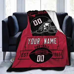 SEAGGS Custom Football Blanket for Men Personalized Fans Gifts Add Name and Number, 40" x 50", 50" x 60", 80" x 60"