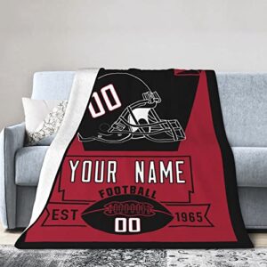 SEAGGS Custom Football Blanket for Men Personalized Fans Gifts Add Name and Number, 40" x 50", 50" x 60", 80" x 60"