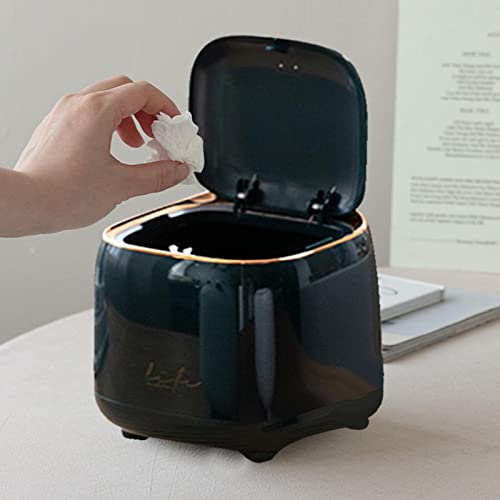 HEPVET Counter Trash Can,Mini Trash Can with Lid,Compost Bin Desktop Trash Can Tiny Trash Can with Removable,Garbage Can for Car Home Desk Countertop Office