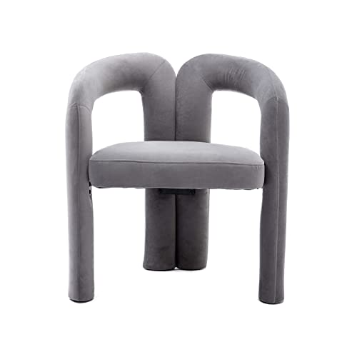 Tmosi Modern Velvet Dining Chair, Living Room Chair Upholstered Accent Chair, Curved Back Comfy Side Chair Lounge Arm Chair for Kitchen, Dining Room, Living Room, Vanity (Grey)