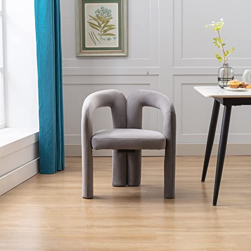 Tmosi Modern Velvet Dining Chair, Living Room Chair Upholstered Accent Chair, Curved Back Comfy Side Chair Lounge Arm Chair for Kitchen, Dining Room, Living Room, Vanity (Grey)