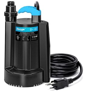 bomgie 1/3 hp automatic water pump, 2250gph submersible utility pump with 3/4” garden hose check valve adapter portable electric sump pump removal for pool draining basement hot tubs garden utl-336pe