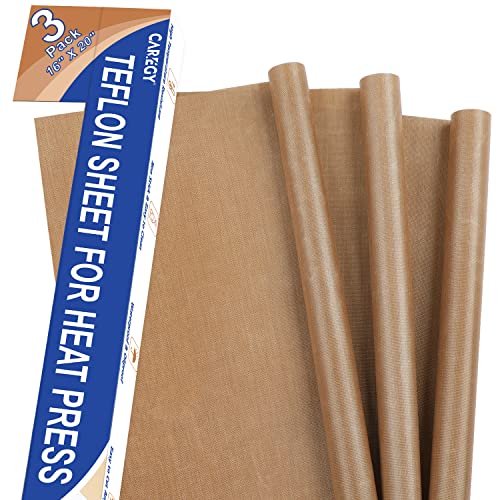 CAREGY 3 Pack PTFE Teflon Sheet for Heat Press Non Stick Transfer Sheet 16 x 20" Heat Transfer Paper Reusable Heat Resistant Craft Mat