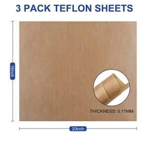 CAREGY 3 Pack PTFE Teflon Sheet for Heat Press Non Stick Transfer Sheet 16 x 20" Heat Transfer Paper Reusable Heat Resistant Craft Mat