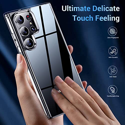 Renmou Crystal Clear Designed for Samsung Galaxy S23 Ultra Case,[Anti-Yellowing][Military Grade Drop-Proof] Slim Fit Soft TPU + PC Shockproof Case-Clear