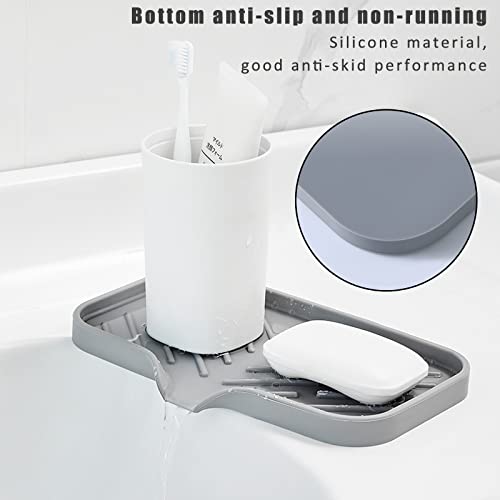 COMUSTER Kitchen Soap Tray, Silicone Sponge Holder for Bathroom Counter Sink Dish Bottle,Dishwashing Accessories（Grey）