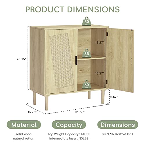 Tatub 2 Pcs Accent Storage Cabinets with Rattan Doors,Kitchen Sideboard Buffet Storage Cabinet,Console Cabinet,Natural