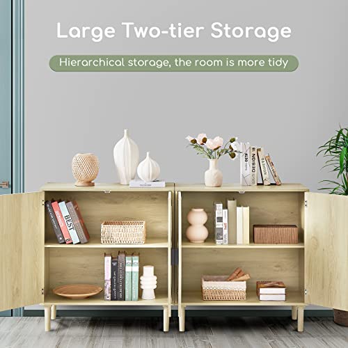 Tatub 2 Pcs Accent Storage Cabinets with Rattan Doors,Kitchen Sideboard Buffet Storage Cabinet,Console Cabinet,Natural