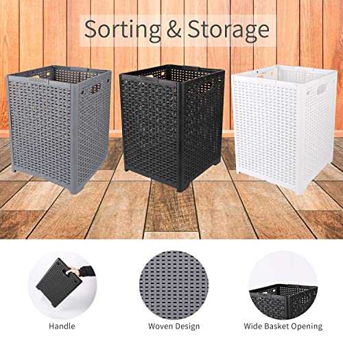 Laundry Basket, Hampers for Laundry, Collapsible Laundry Baskets Organizer Dirty Clothes Hamper Plastic Foldable Laundry Bin Corner Clothing Hamper, Towel Hamper for Wet Towels 48L (Black, 1pc)