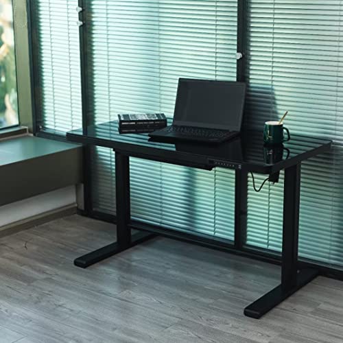 Lanxicat 46x24 Glass Electric Standing Home Office Desks Stand Up Desk Adjustable Height Desk with USB/Wireless Charging/Power Strip with Drawers (1Tempered Glass Top, Black Frame, 46x24)