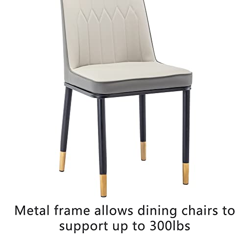 Krinana PU Leather Dining Chairs Set of 4, Armless Side Chair with Metal Gold Legs for Kitchen Dining Room Living Room (Beige+Grey, Set of 4)