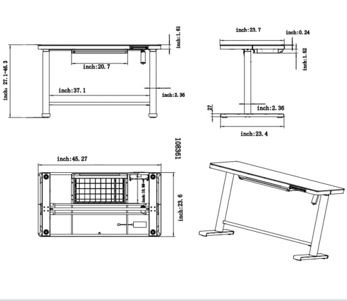 Lanxicat 46x24 Glass Electric Standing Home Office Desks Stand Up Desk Adjustable Height Desk with USB/Wireless Charging/Power Strip with Drawers (2Tempered Glass Top, White Frame, 46x24)