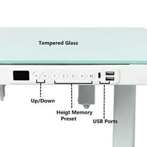 Lanxicat 46x24 Glass Electric Standing Home Office Desks Stand Up Desk Adjustable Height Desk with USB/Wireless Charging/Power Strip with Drawers (2Tempered Glass Top, White Frame, 46x24)