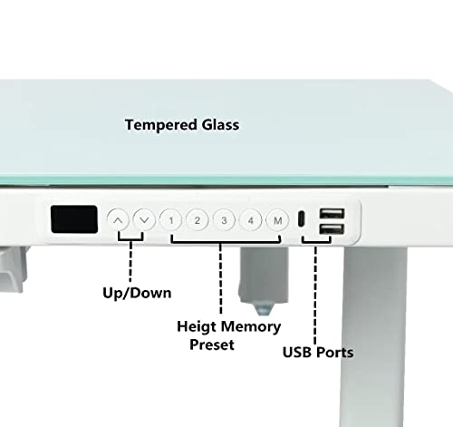 Lanxicat 46x24 Glass Electric Standing Home Office Desks Stand Up Desk Adjustable Height Desk with USB/Wireless Charging/Power Strip with Drawers (2Tempered Glass Top, White Frame, 46x24)