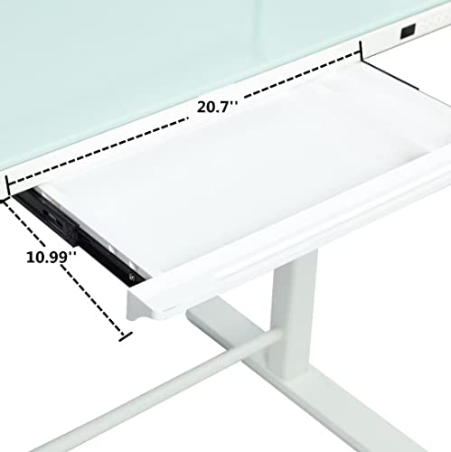 Lanxicat 46x24 Glass Electric Standing Home Office Desks Stand Up Desk Adjustable Height Desk with USB/Wireless Charging/Power Strip with Drawers (2Tempered Glass Top, White Frame, 46x24)