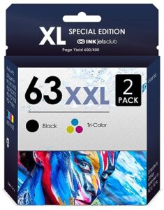 inkjetsclub compatible inkjet replacement for hp 63xl ink cartridges. works well with officejet 3830 envy 4520 4512 officejet 4650 5255 deskjet 1112 2130 2132 printers. 2 pack (black, color)