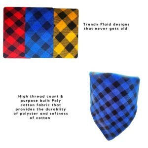 TPC Buffalo Small Plaid Dog Bandana| 3 Count |Double Fabric, Cute Bandanas for Dogs in Red,Blue and Yellow Plaid Designs. (Small)