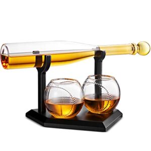 godinger whiskey decanter and whiskey glasses set, baseball bat whiskey decanter and baseball whiskey glasses gift set, whiskey gifts clear