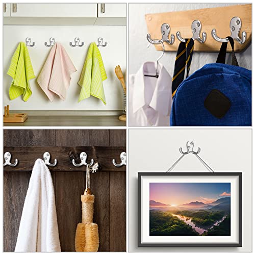 40 Pcs Heavy Duty Double Prong Coat Hooks Wall Mounted with 80 Screws Metal Retro Double Hook Utility Hook Rustproof Hardware Wall Hook for Coats, Scarves, Bags, Key, Towel, Hats, Mugs (Silvery)