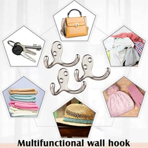 40 Pcs Heavy Duty Double Prong Coat Hooks Wall Mounted with 80 Screws Metal Retro Double Hook Utility Hook Rustproof Hardware Wall Hook for Coats, Scarves, Bags, Key, Towel, Hats, Mugs (Silvery)