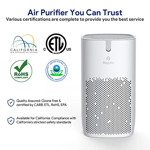 Air Purifier for Home Large Room, Bagotte 4-in-1 H13 HEPA Filter Air Purifier up to 1725 ft² in 60 Min, 24dB Quiet 4 Speeds 6 watts Sleep Mode Energy Saving, Remove 99.97% Dust Smoke Odor Ozone Free