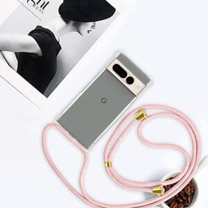 YESPURE Crossbody Case for Google Pixel 7 Clear Soft TPU Anti-Yellowing Anti-Scratch Shockproof Protective Phone Cover Case with Adjustable Lanyard Neck Strap for Women Girls - Rose Gold