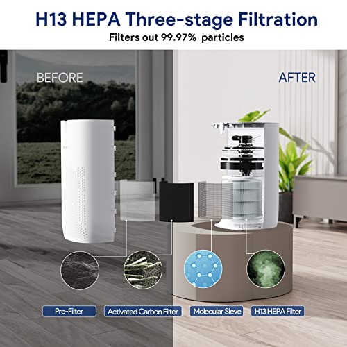 Air Purifier for Home Large Room, Bagotte 4-in-1 H13 HEPA Filter Air Purifier up to 1725 ft² in 60 Min, 24dB Quiet 4 Speeds 6 watts Sleep Mode Energy Saving, Remove 99.97% Dust Smoke Odor Ozone Free