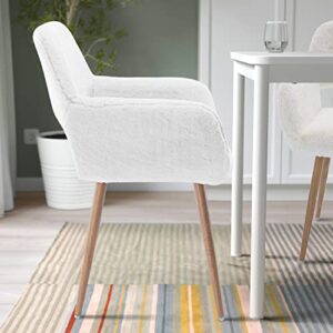 Desk Chair Faux Fur Desk Chair No Wheels Dining Room Chairs - Fluffy Desk Chair Upholstered Desk Chair Modern Dining Chairs, Furry Accent Chair for Bedroom, Armrest Cute Side Chair for Living Room