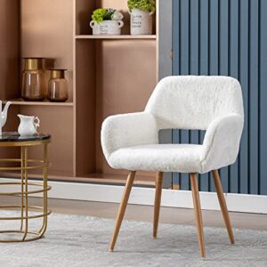 Desk Chair Faux Fur Desk Chair No Wheels Dining Room Chairs - Fluffy Desk Chair Upholstered Desk Chair Modern Dining Chairs, Furry Accent Chair for Bedroom, Armrest Cute Side Chair for Living Room