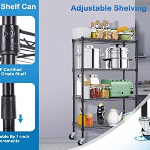 4-Tier Storage Shelves, Wire Shelving Shelf Organizer Height Adjustable Heavy Duty Metal Shelving with Wheels,NSF Certified 36""L*14""W*62""H" Shelving Unit for Kitchen,Bathroom,Office,Pantry(Black)